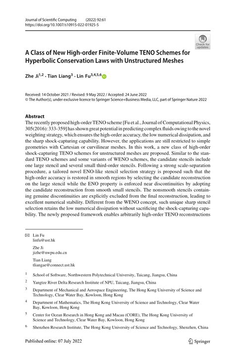 Pdf A Class Of New High Order Finite Volume Teno Schemes For Hyperbolic Conservation Laws With