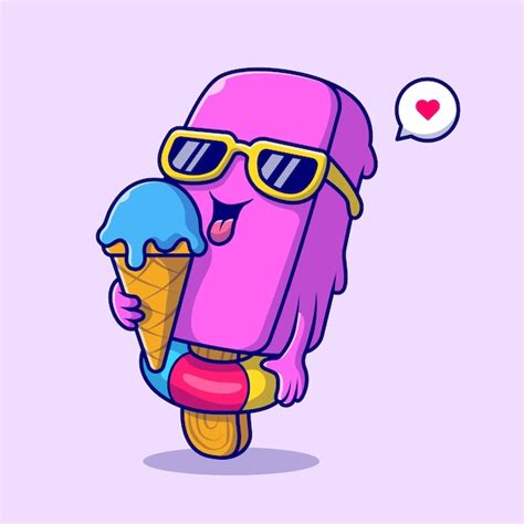 Free Vector Cute Popsicle Eating Ice Cream Cone Cartoon Vector Icon