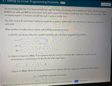 Solved 31 Setting Up Linear Programming Problems Open I Am