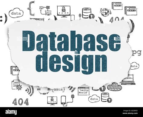 programming concept database design on torn paper background stock
