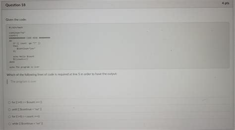Solved 4 Pts Question 18 Given The Code Binbash