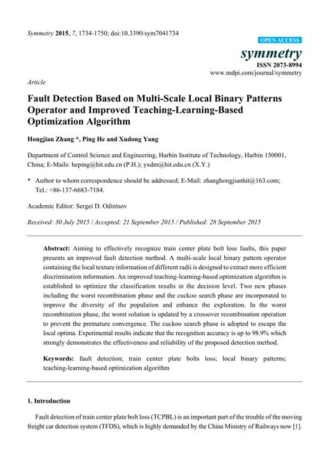 Pdf Fault Detection Based On Multi Scale Local Binary Patterns