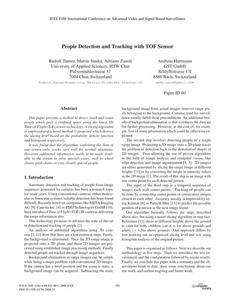 PDF People Detection And Tracking With TOF Sensor