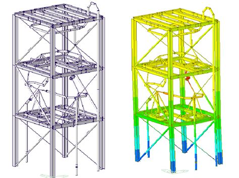 finite element model of the structure and modal shape of its first