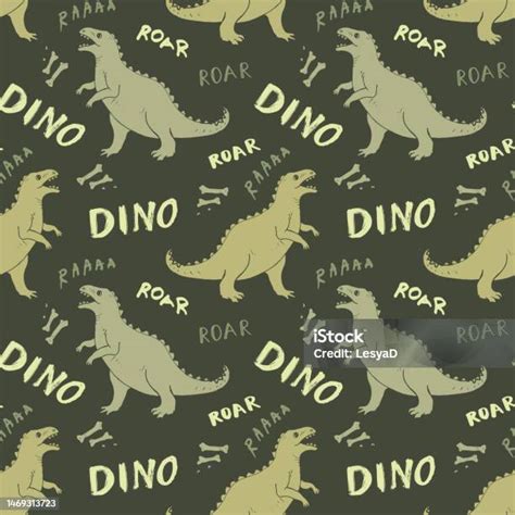 디노 완벽 한 패턴 귀여운 만화 공룡 낙서 벡터 일러스트 레이 션 갈색에 대한 스톡 벡터 아트 및 기타 이미지 갈색 공룡 군사 Istock