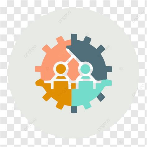 기어 안에 한 무리의 사람들이 있는 아이콘 벡터 흰색 배경에 노사 관계의 단순한 다채로운 아이콘 그림자 없음 작은 프레임 중앙 Png 일러스트 및 벡터 에 대한 무료