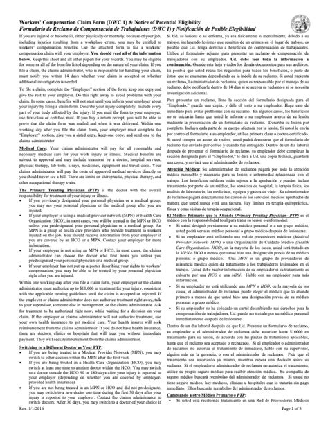Workers Compensation Claim Form Dwc 1 Tuolumne Jpa