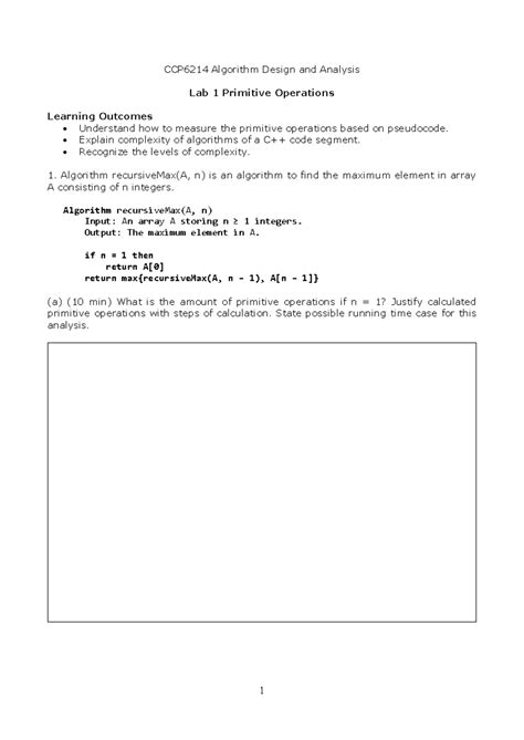 Lab01 Primitive Operations CCP6214 Algorithm Design And Analysis Lab