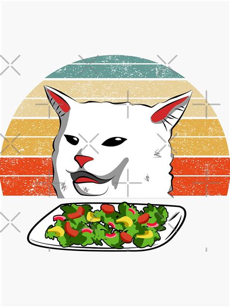Cat Meme Woman Yelling At Table Dinner Vintage Retro Sunset Sticker