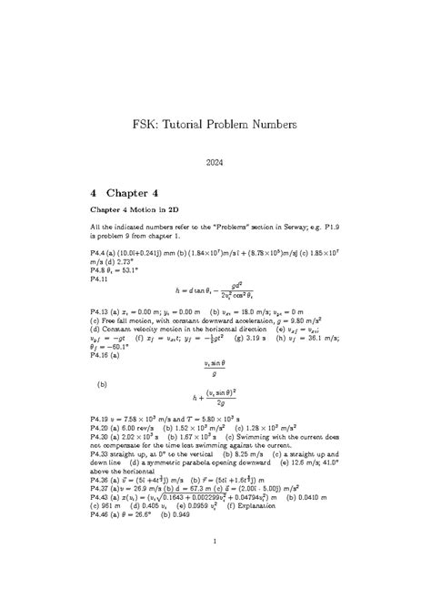 FSK116 Problems Chpt 4 FSK Tutorial Problem Numbers 2024 4 Chapter 4 Chapter 4 Motion In 2D