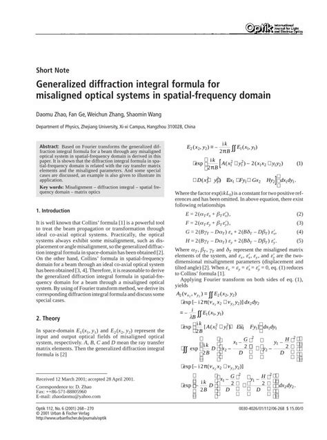 pdf generalized diffraction integral formula for misaligned optical