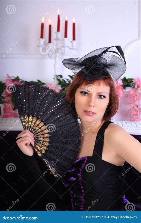 Legged Redhead Model In Black Minidress Posing In Studio Stock Image Image Of Minidress