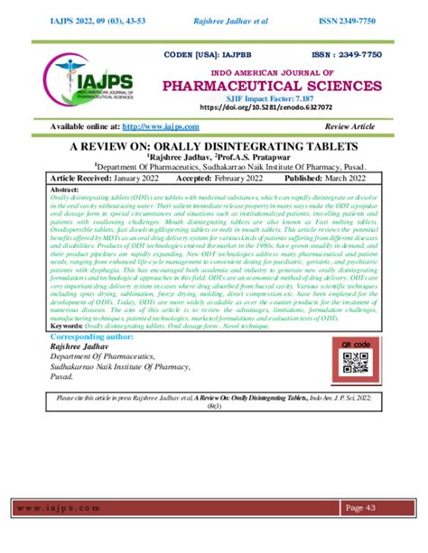 Pdf A Review On Orally Disintegrating Tablets