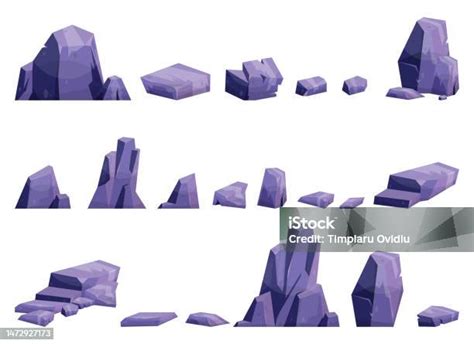 흰색으로 격리된 만화 돌 컬렉션 산 바위와 사막 돌 벡터 일러스트 레이 션의 조각 산더미에 대한 스톡 벡터 아트 및 기타 이미지
