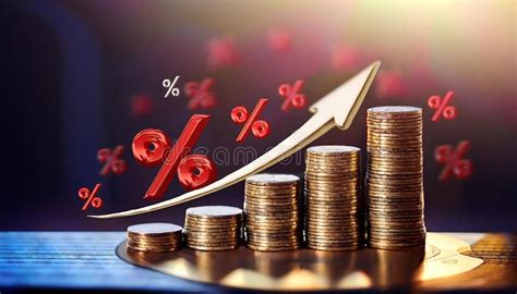 Target Percentage Symbol And Stack Of Coins With An Arrow Pointing Up
