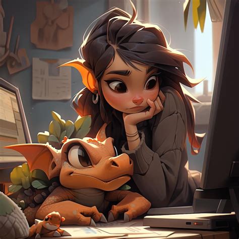 Premium Ai Image Cartoon Dinosaur And Girl