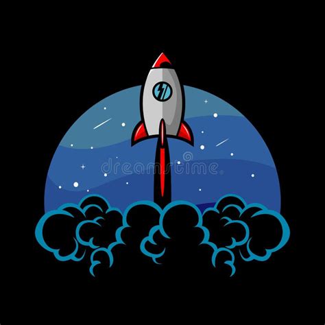 Vector Illustration Of A Rocket Flying Into Space At Night Stock Illustration Illustration Of