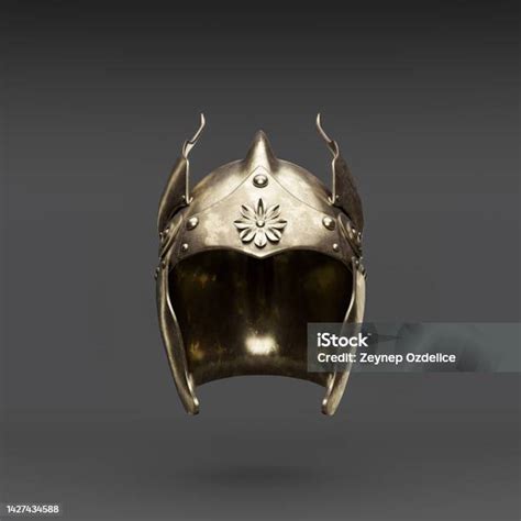 금속 중세 기사 헬멧 정면보기 충돌 헬멧 고대 전사 갑옷 3d 렌더링 방패에 대한 스톡 사진 및 기타 이미지 방패 중세 영웅 Istock