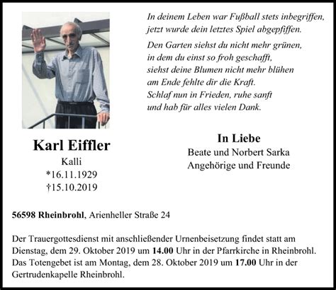 Traueranzeigen Von Karl Eiffler Rz Trauer De