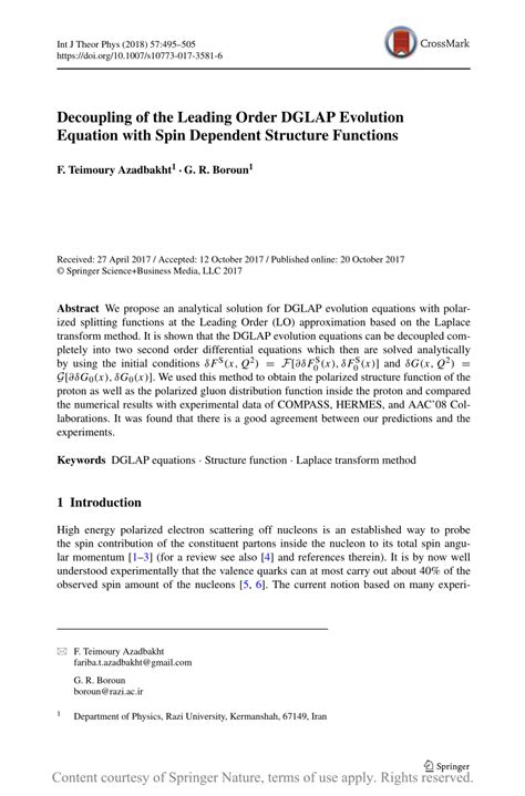 Decoupling Of The Leading Order Dglap Evolution Equation With Spin Dependent Structure Functions