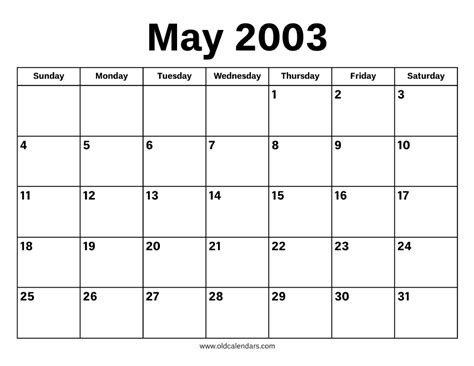 May 2003 Calendar Printable Old Calendars