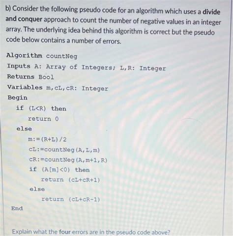 Solved B Consider The Following Pseudo Code For An