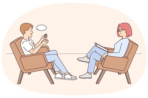 세션 에서 심리학자 와 대화 하는 남자 프리미엄 벡터