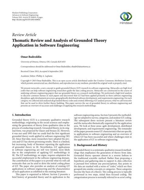 Pdf Thematic Review And Analysis Of Grounded Theory Application In Software Engineering