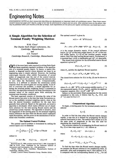 Pdf A Simple Algorithm For The Selection Of Terminal Penalty