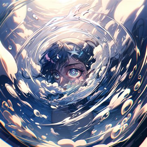 Premium Photo Anime Girl In A Glass Bowl With Bubbles And Water