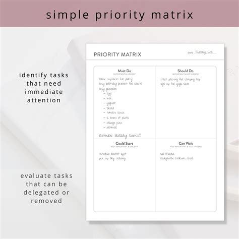 Minimalist Priority Matrix Worksheet Pdf For Productivity And Decision