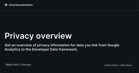 Privacy Overview • Unity Cloud • Unity Docs