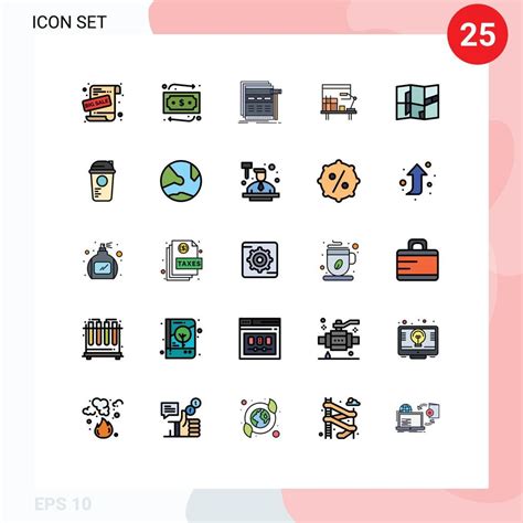 25 Thematic Vector Filled Line Flat Colors And Editable Symbols Of Map Table Page Office