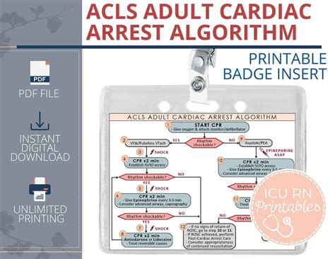 ACLS Adult Cardiac Arrest Algorithm Printable PDF Download Etsy
