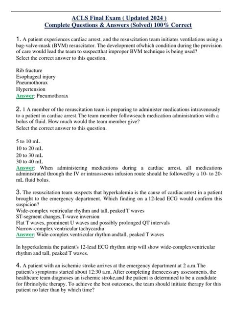 Acls Final Exam Updated 2024 Complete Questions And Answers Solved 100 Correct Acls