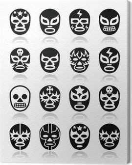 Canvas Print Lucha Libre Mexican Wrestling White Masks Icons On Black
