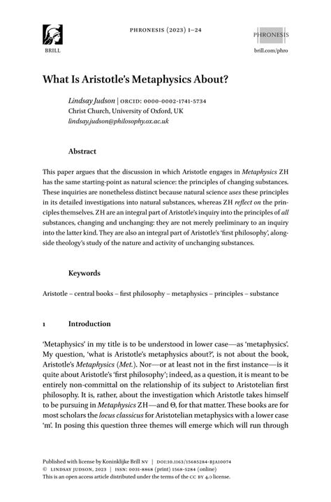 Pdf What Is Aristotles Metaphysics About