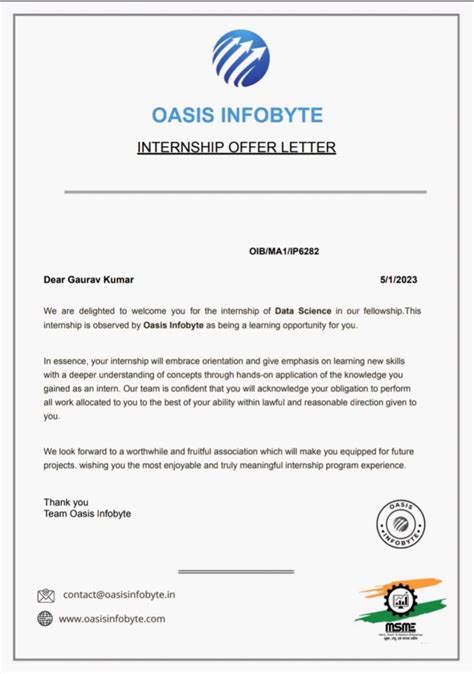 Gaurav Kumar On Linkedin Datascience Intern Internship Oasisinfobyte