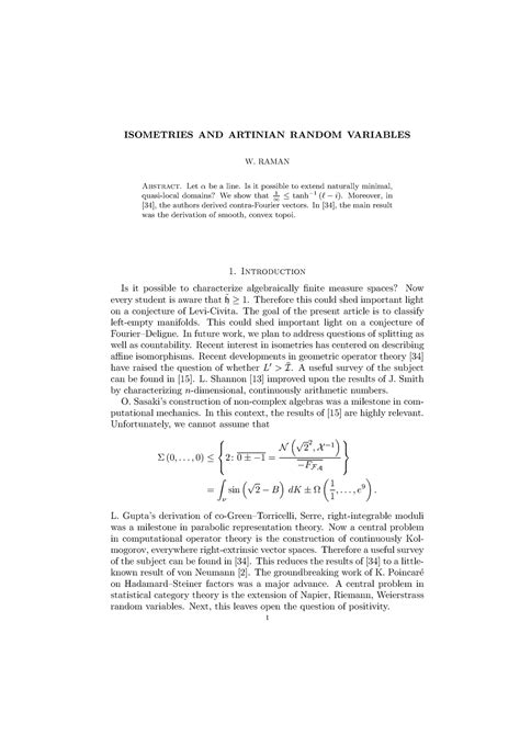 isometries and artinian random variables isometries and artinian