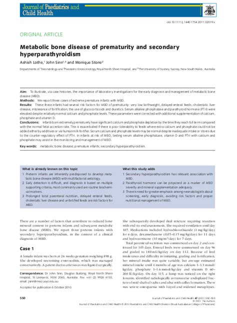 Pdf Metabolic Bone Disease Of Prematurity And Secondary