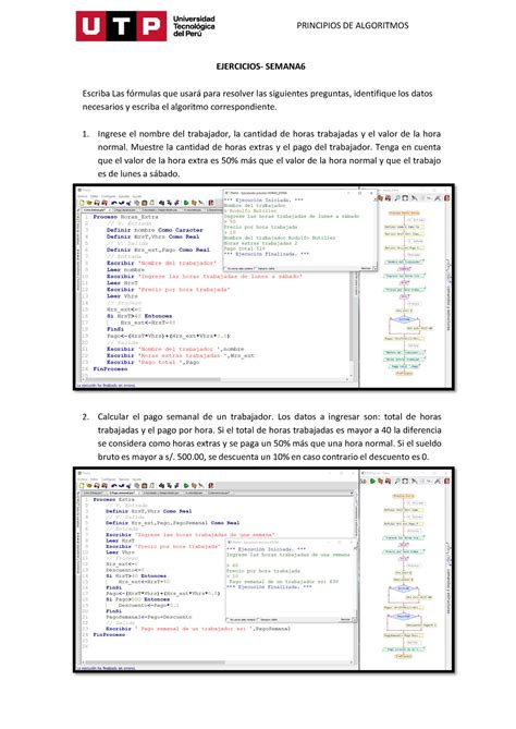 Ejercicios Semana Te Ayudara Mucho PRINCIPIOS DE ALGORITMOS EJERCICIOS SEMANA