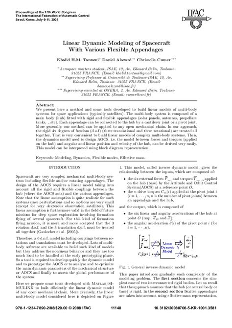 Pdf Linear Dynamic Modeling Of Spacecraft With Various Flexible Appendages