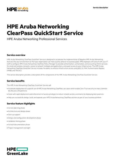 Hpe Aruba Networking Clearpass Quickstart Service Hpe Aruba