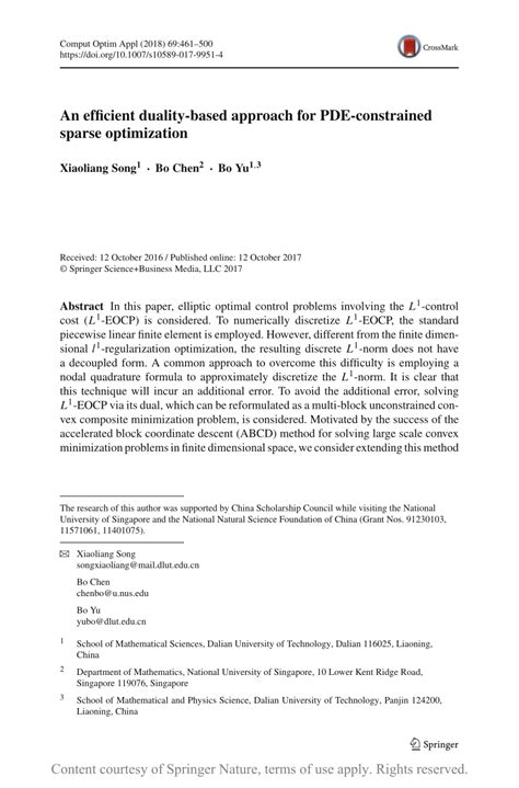 an efficient duality based approach for pde constrained sparse optimization request pdf