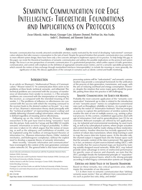 Pdf Semantic Communication For Edge Intelligence Theoretical