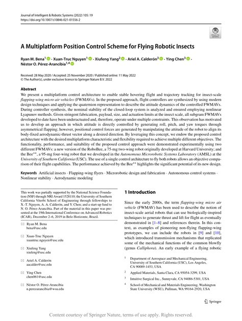 A Multiplatform Position Control Scheme For Flying Robotic Insects Request Pdf