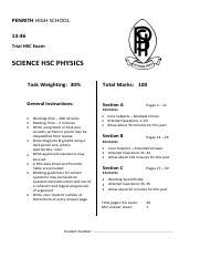 Physics Trial HSC Exam Section A To C Overview Course Hero