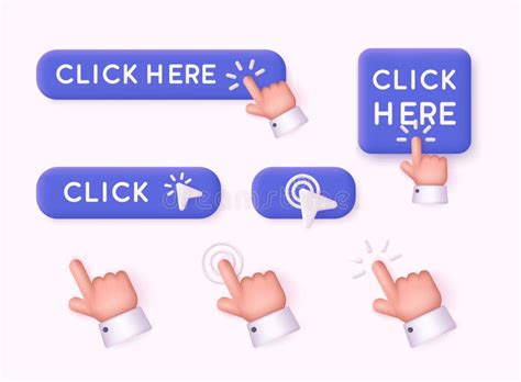 Click Here Web Buttons Set Of Action Button Hand Cursor And Arrow