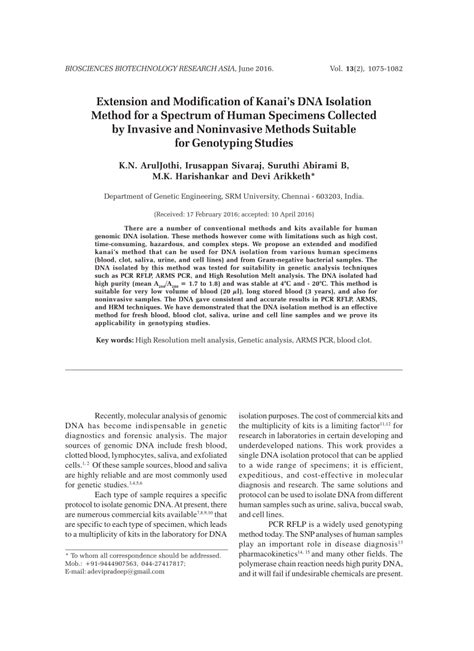 Pdf Extension And Modification Of Kanais Dna Isolation Method For A