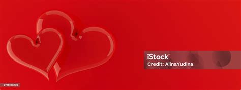 두 개의 빨간 하트 축제 발렌타인 데이 배경 빨간 배경 웹 복사 공간에 대한 배너를 비행하는 광택 풍선 하트 광고 디자인 포스터 카드 전단지를 위한 3d 일러스트레이션 0